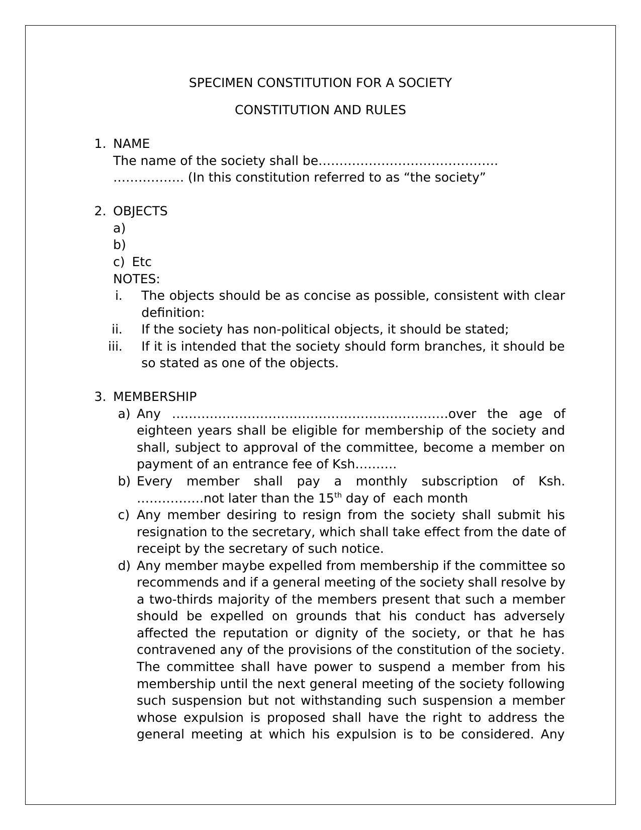 Download Specimen Constitution For A Society (constitution Template ...