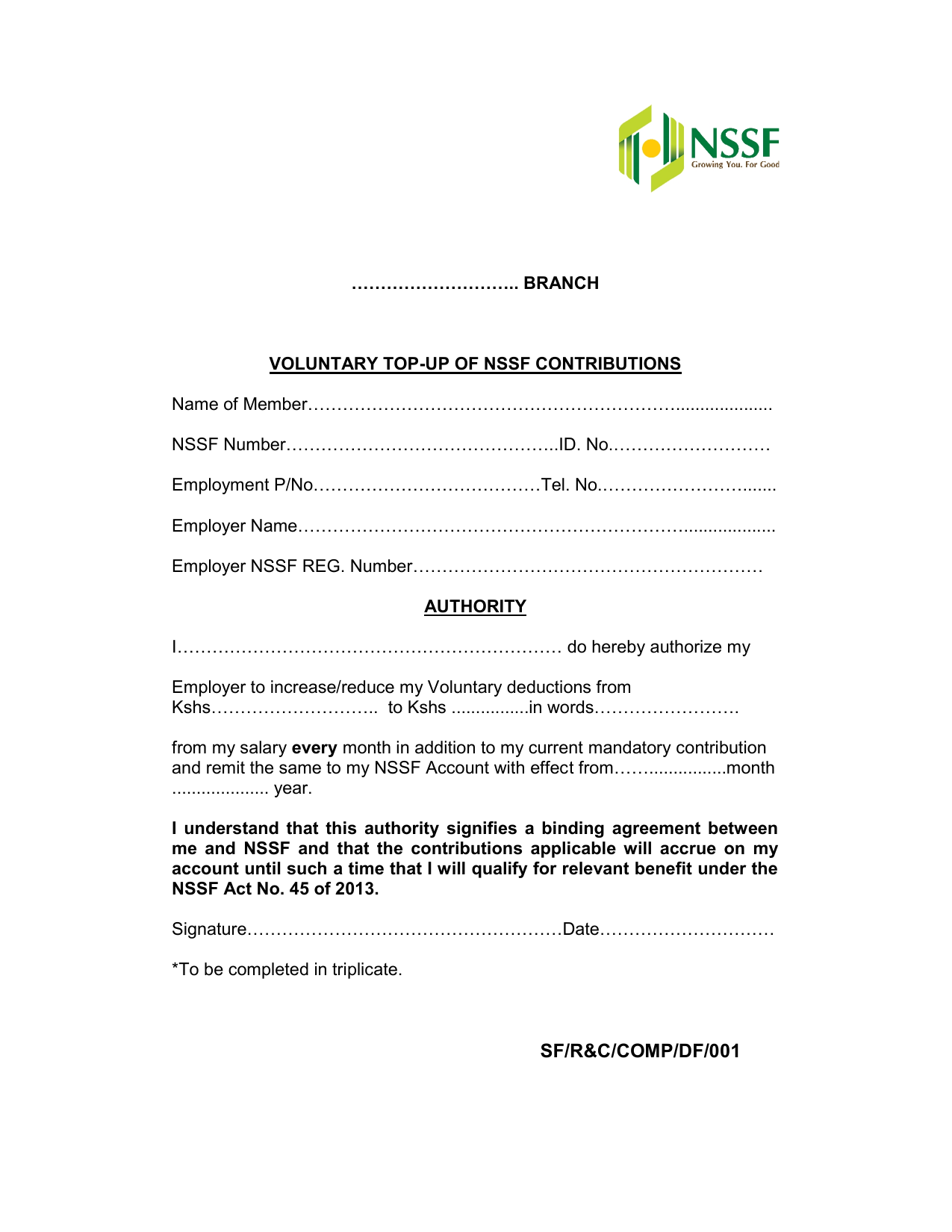 Download Voluntary Top-up Of Nssf Contributions(sf/r&c/comp/df/001) - SheriaHub Documents