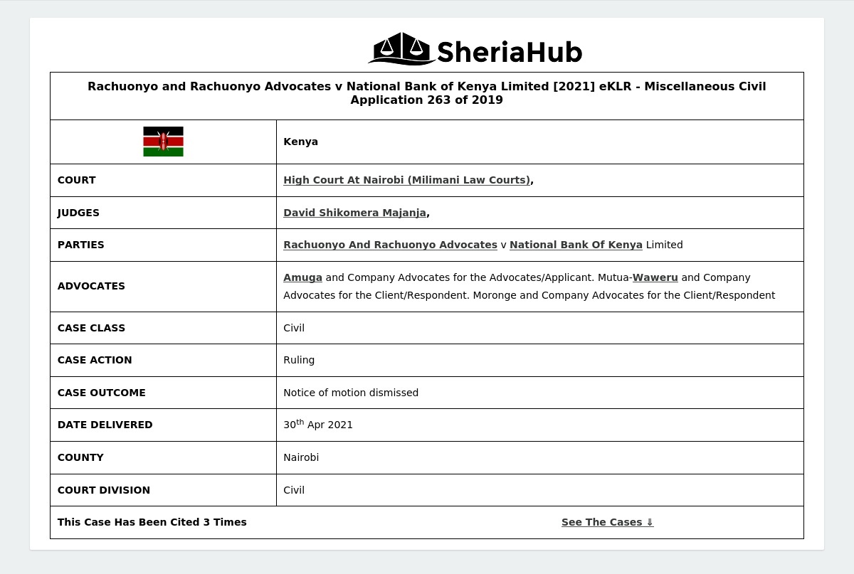 Rachuonyo And Rachuonyo Advocates V National Bank Of Kenya Limited ...