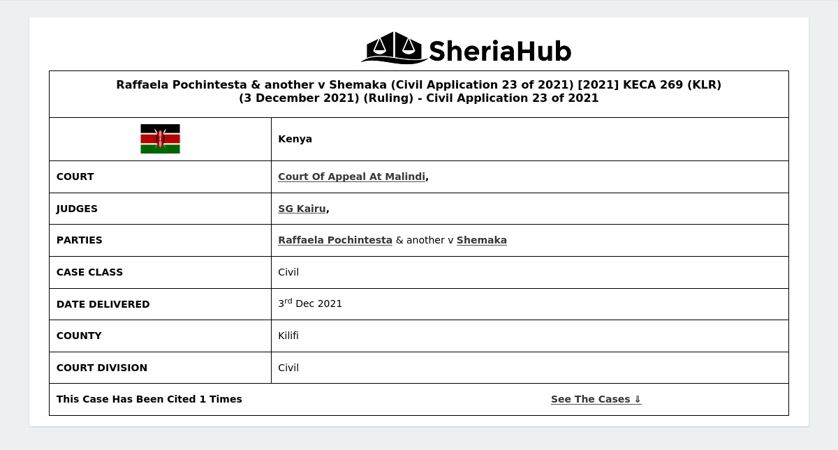 Raffaela Pochintesta & Another V Shemaka (Civil Application 23 Of 2021 ...