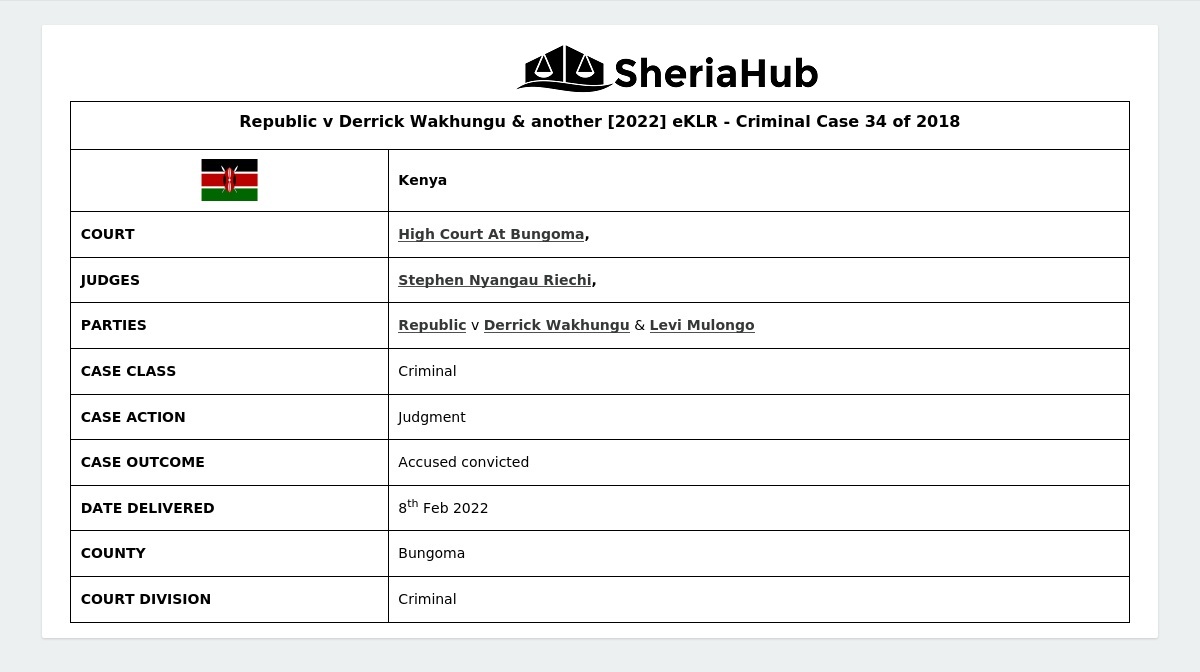 Republic V Derrick Wakhungu & Another [2022] Eklr