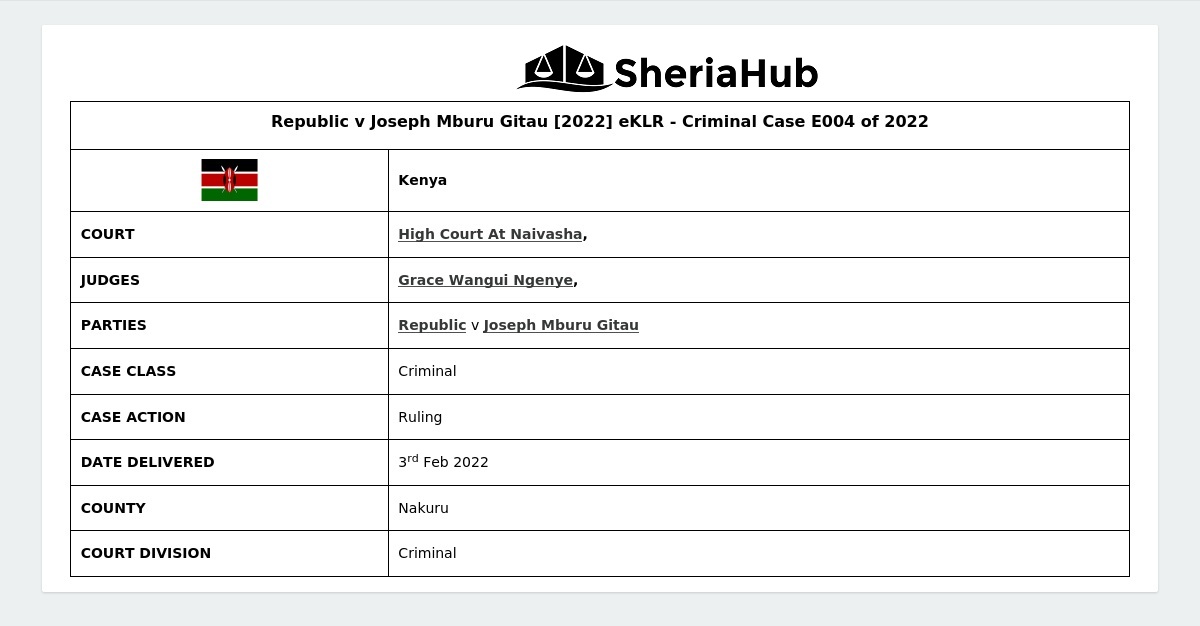 Republic V Joseph Mburu Gitau [2022] Eklr