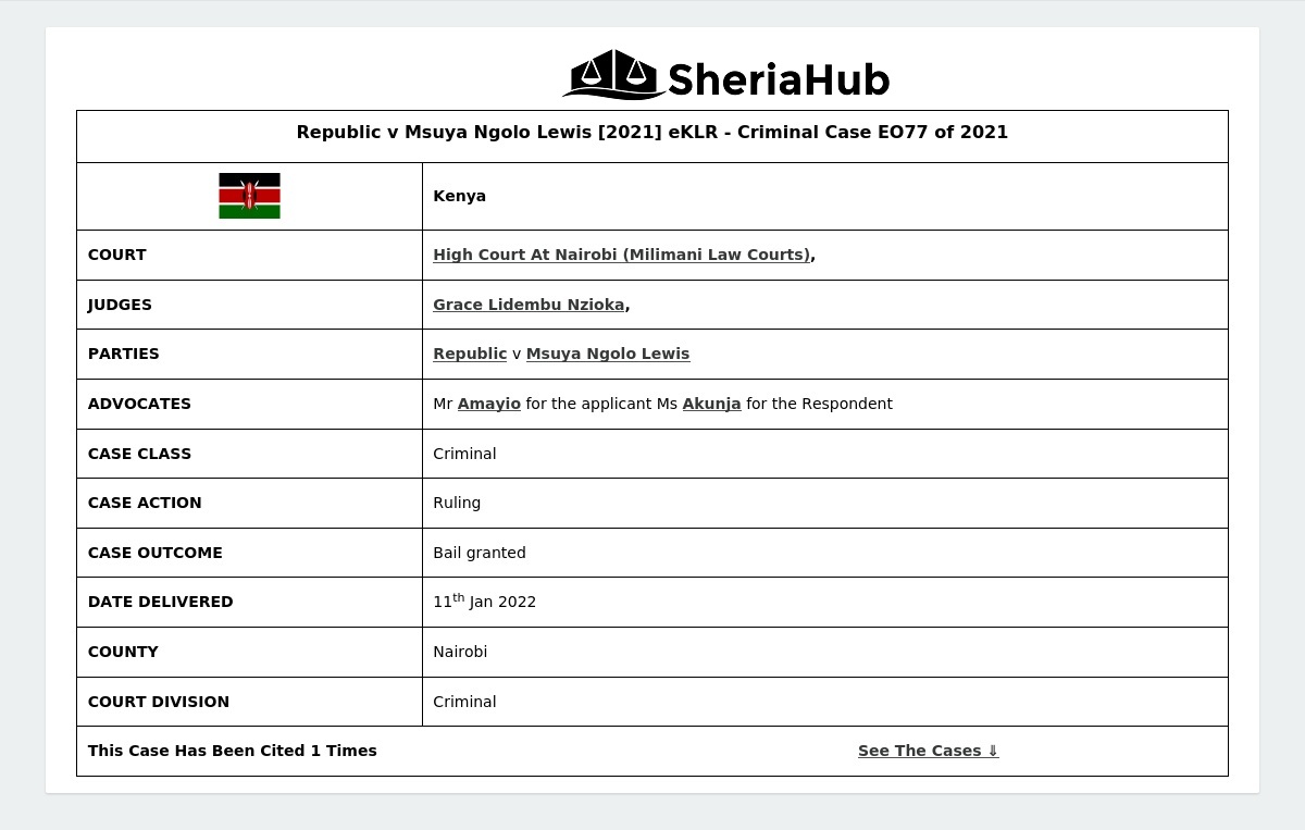 Republic V Msuya Ngolo Lewis [2021] Eklr