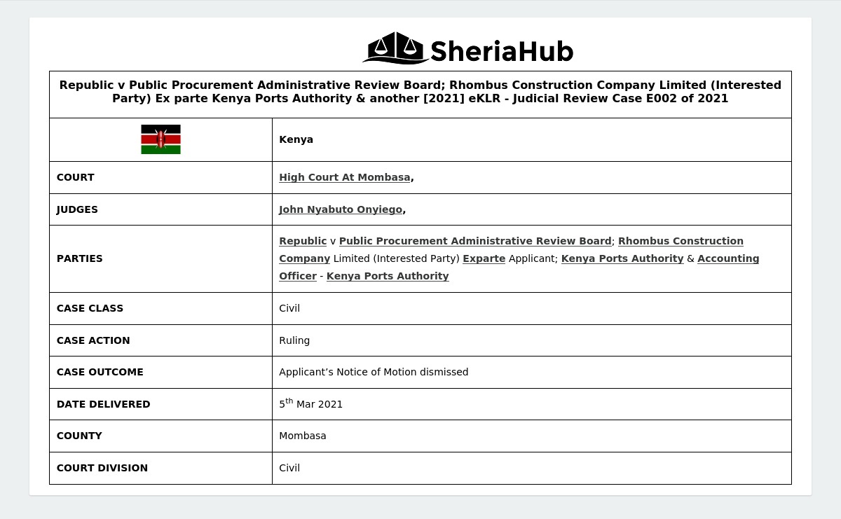Republic V Public Procurement Administrative Review Board; Rhombus ...