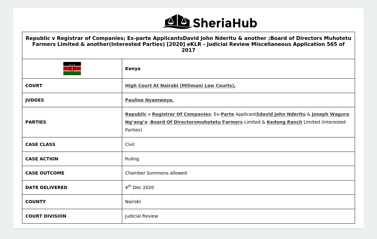 Republic V Registrar Of Companies; Ex-Parte Applicants:david John ...