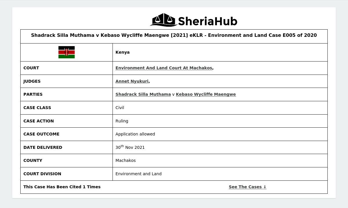 Shadrack Silla Muthama V Kebaso Wycliffe Maengwe [2021] Eklr