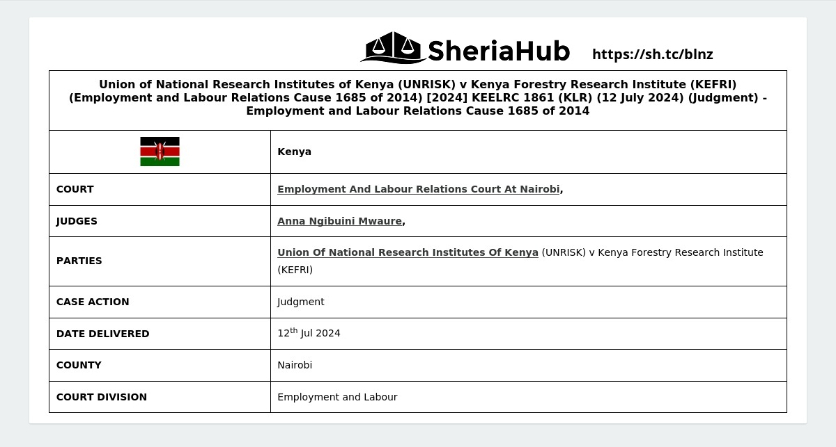 Union Of National Research Institutes Of Kenya (Unrisk) V Kenya ...