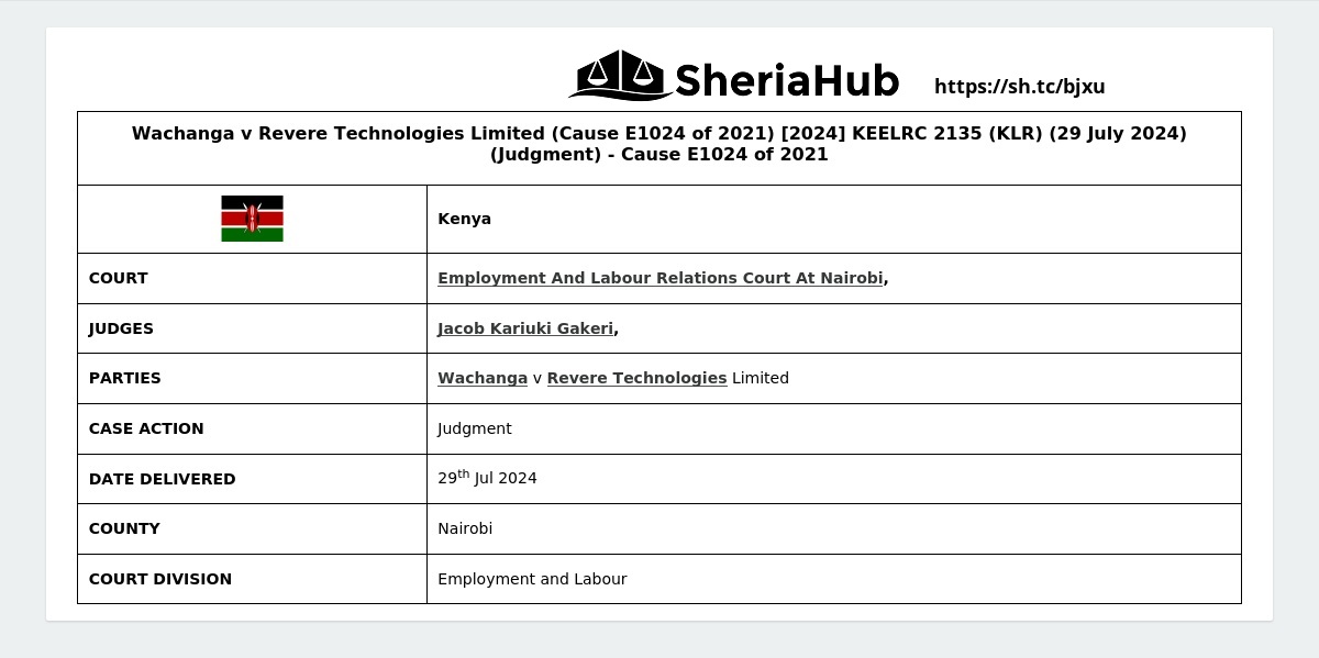 Wachanga V Revere Technologies Limited (Cause E1024 Of 2021) [2024 ...