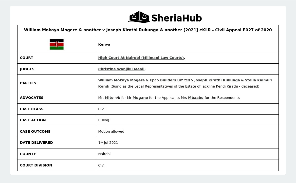 William Mokaya Mogere & Another V Joseph Kirathi Rukunga & Another ...
