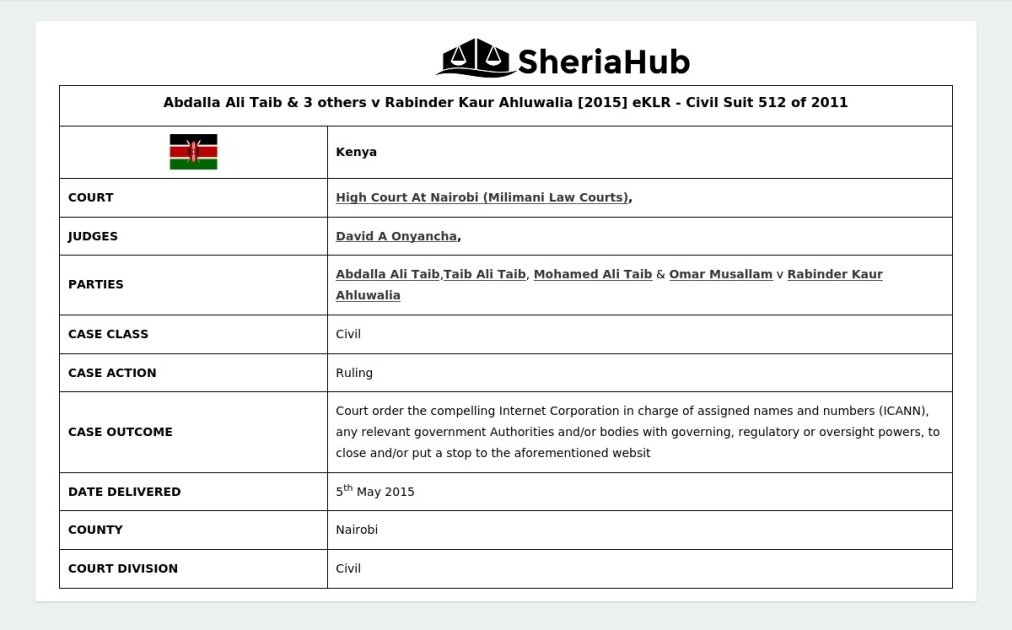 Abdalla Ali Taib & 3 Others V Rabinder Kaur Ahluwalia [2015] Eklr