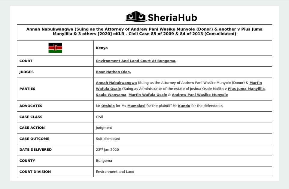 Annah Nabukwangwa (Suing As The Attorney Of Andrew Pani Wasike Munyole ...