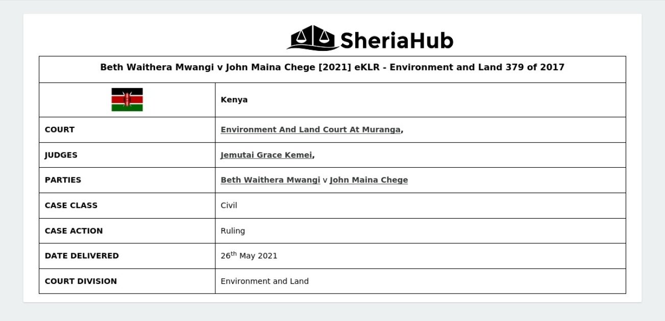 Beth Waithera Mwangi V John Maina Chege [2021] Eklr