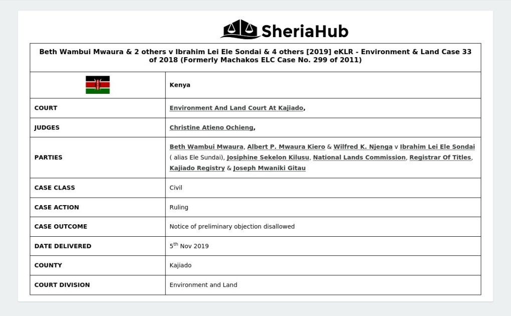 Beth Wambui Mwaura & 2 Others V Ibrahim Lei Ele Sondai & 4 Others [2019 ...