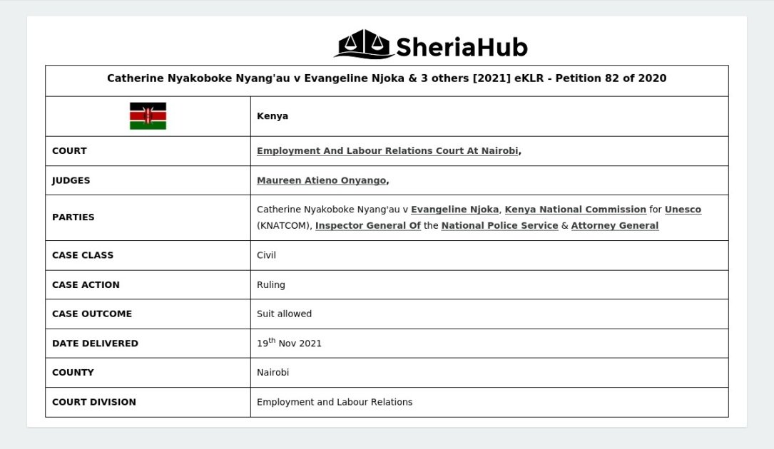 Catherine Nyakoboke Nyang'au V Evangeline Njoka & 3 Others [2021] Eklr
