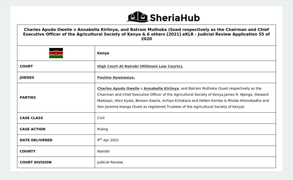 Charles Apudo Owelle V Annabella Kiriinya, And Batram Muthoka (Sued ...