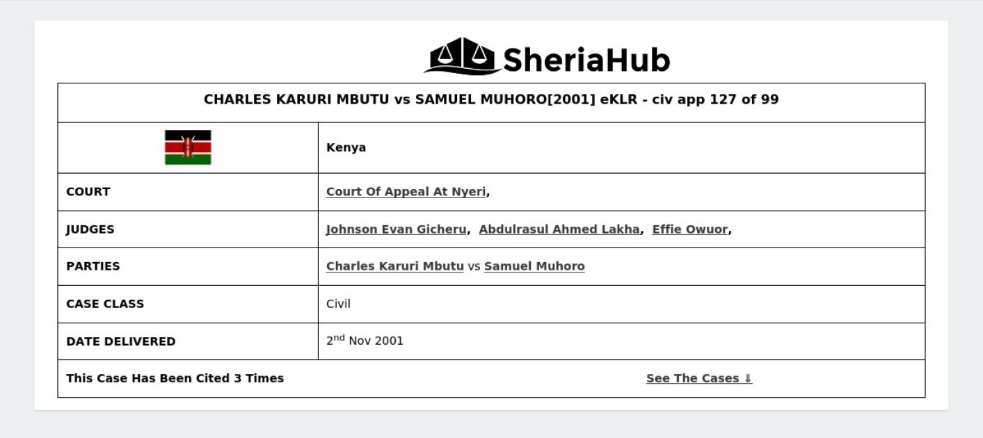 Charles Karuri Mbutu Vs Samuel Muhoro[2001] Eklr