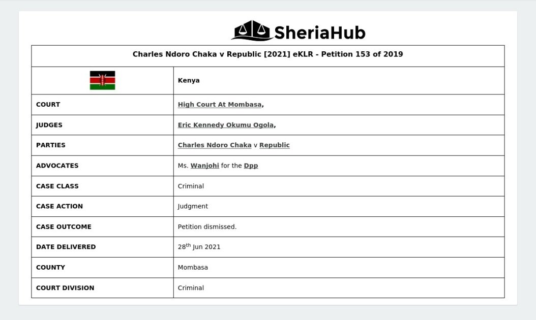 Charles Ndoro Chaka V Republic [2021] Eklr