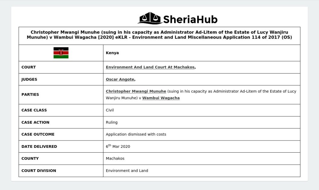 Christopher Mwangi Munuhe (Suing In His Capacity As Administrator Ad-Litem Of The Estate Of Lucy ...