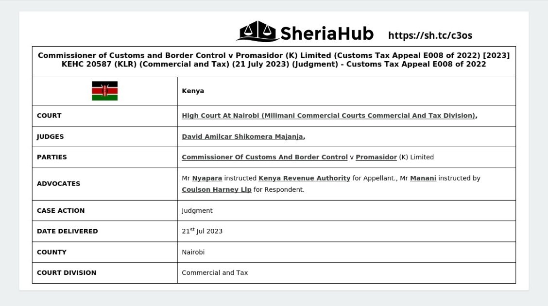 Commissioner Of Customs And Border Control V Promasidor (K) Limited ...