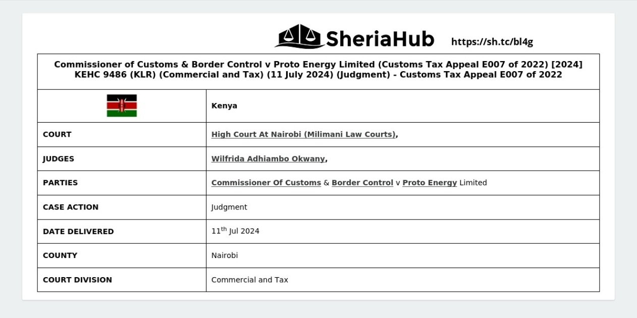 Commissioner Of Customs & Border Control V Proto Energy Limited ...