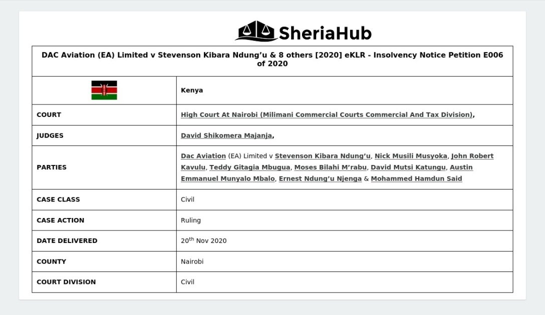 Dac Aviation (Ea) Limited V Stevenson Kibara Ndung’u & 8 Others [2020] Eklr