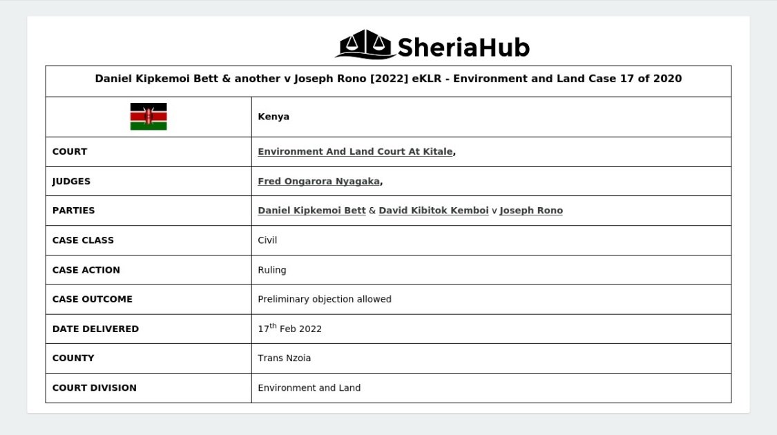 Daniel Kipkemoi Bett & Another V Joseph Rono [2022] Eklr