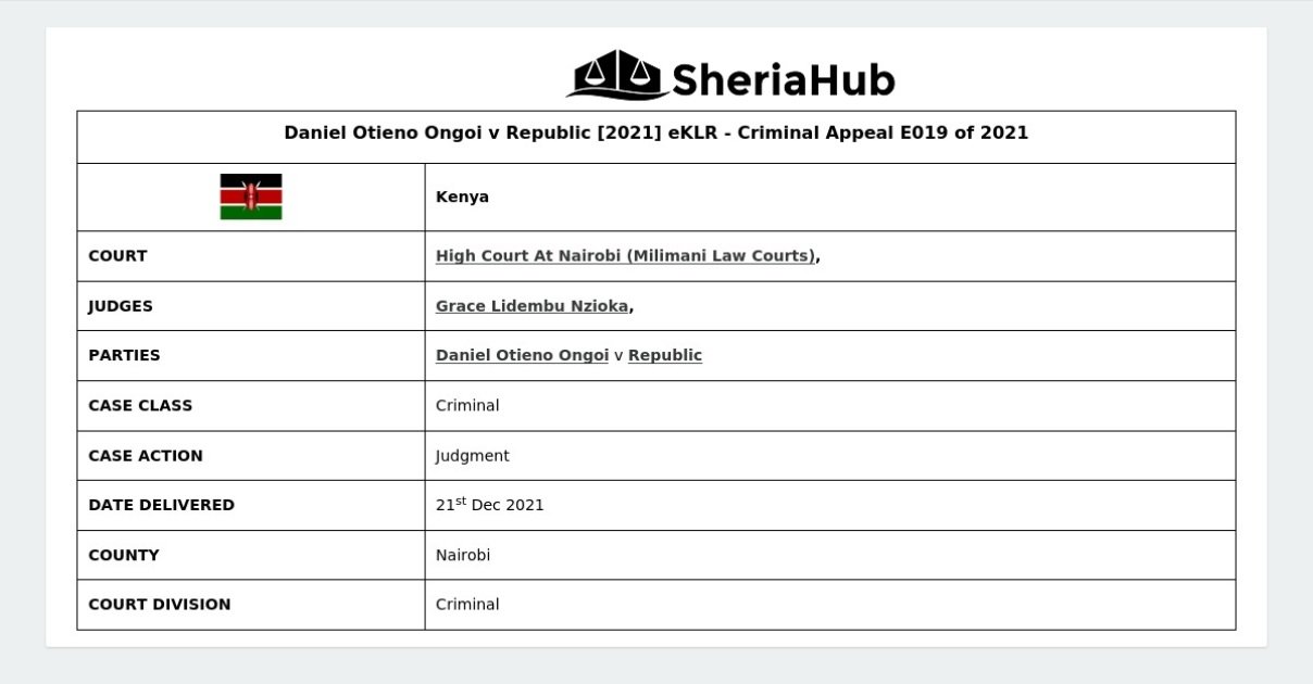 Daniel Otieno Ongoi V Republic [2021] Eklr
