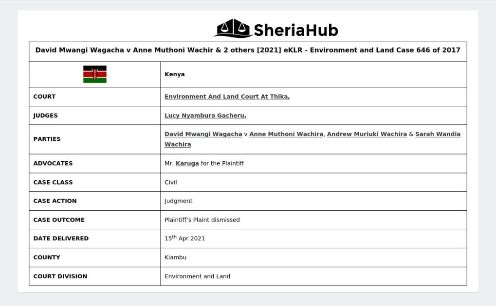 David Mwangi Wagacha V Anne Muthoni Wachir & 2 Others [2021] Eklr