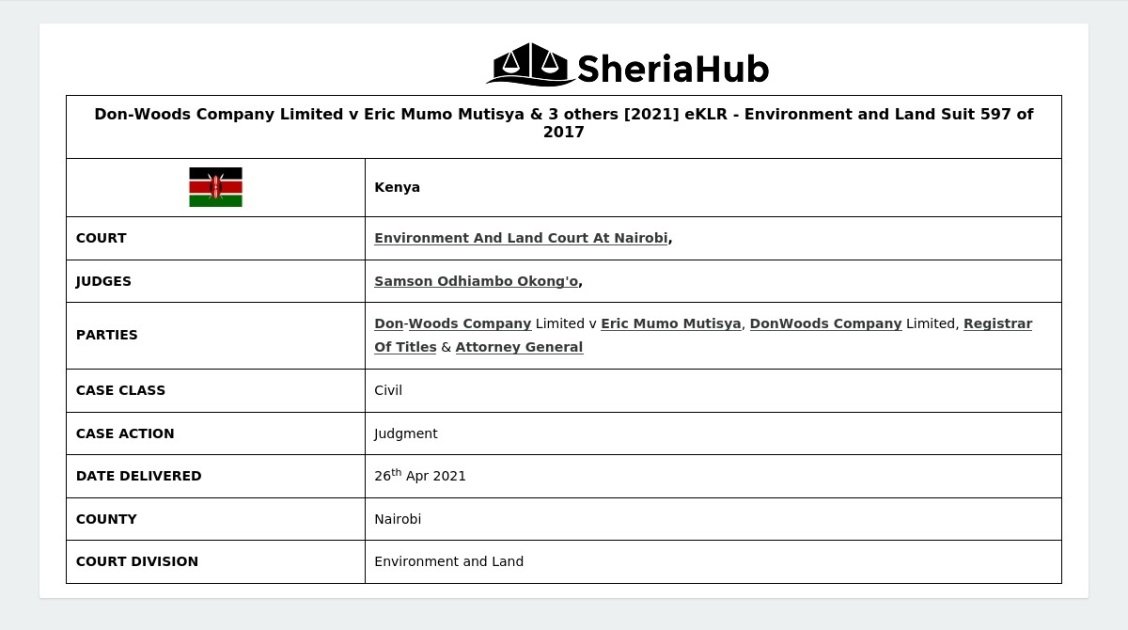 Don-Woods Company Limited V Eric Mumo Mutisya & 3 Others [2021] Eklr