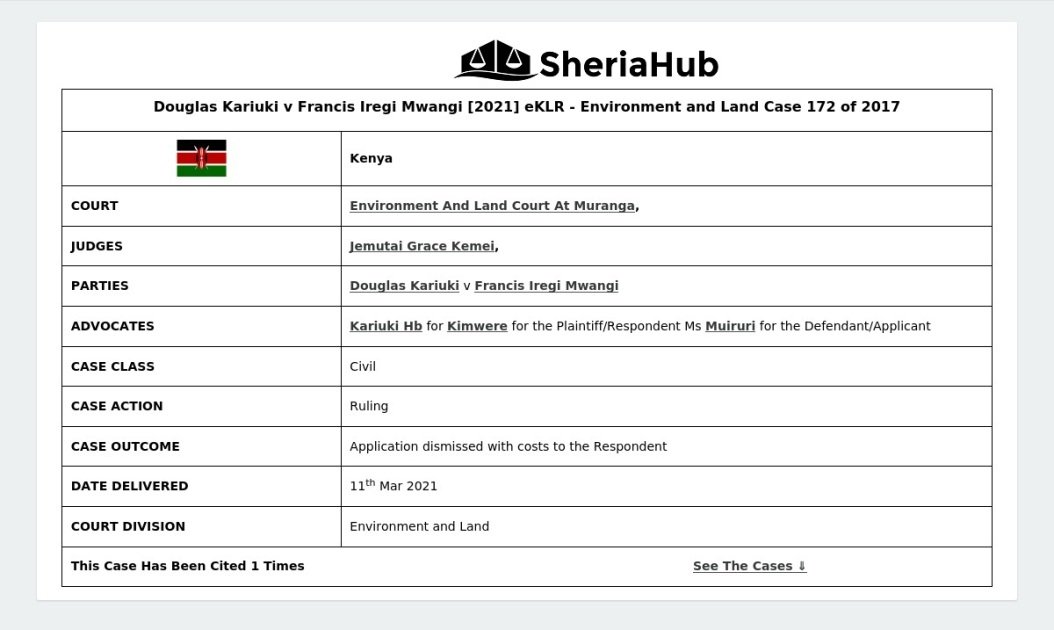Douglas Kariuki V Francis Iregi Mwangi [2021] Eklr