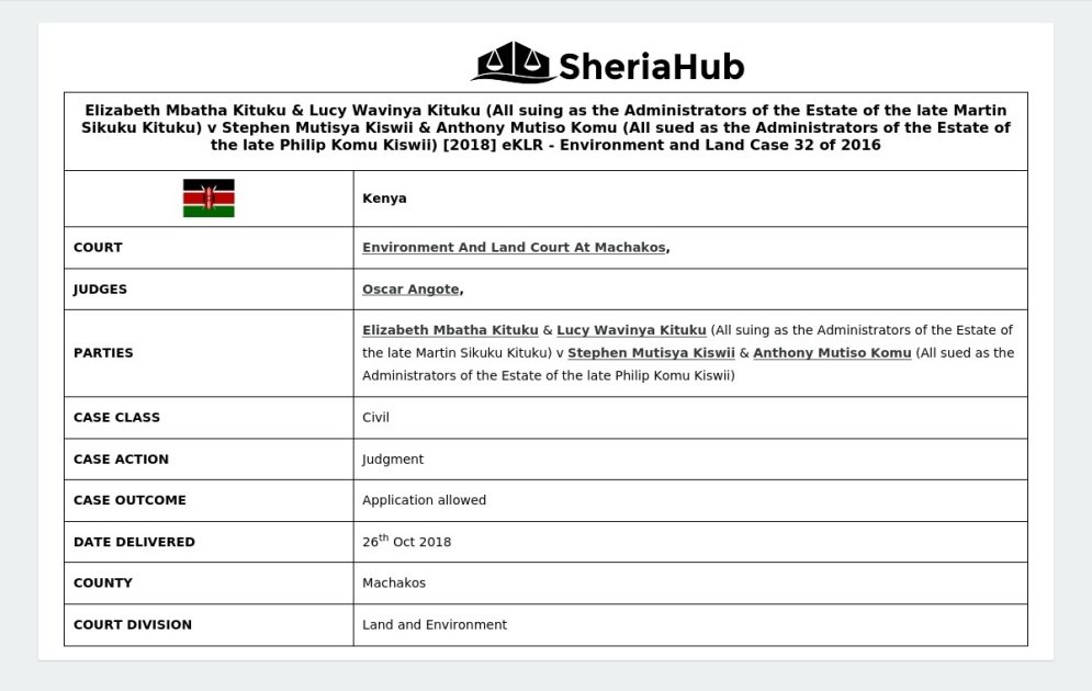 Elizabeth Mbatha Kituku & Lucy Wavinya Kituku (All Suing As The ...