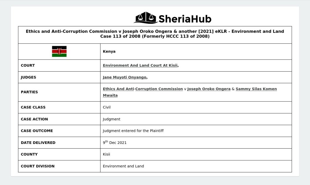 Ethics And Anti-Corruption Commission V Joseph Oroko Ongera & Another ...
