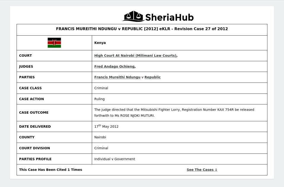 Francis Mureithi Ndungu V Republic [2012] Eklr