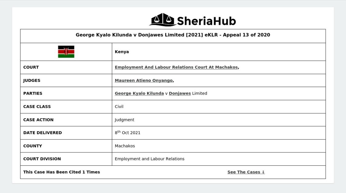 George Kyalo Kilunda V Donjawes Limited [2021] Eklr