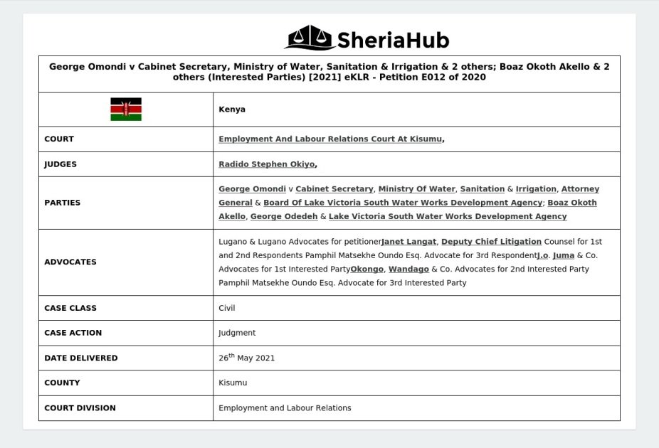 George Omondi V Cabinet Secretary, Ministry Of Water, Sanitation ...