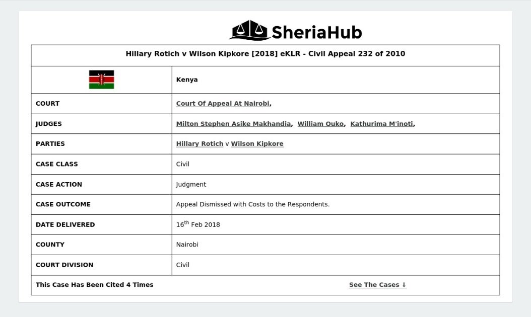 Hillary Rotich V Wilson Kipkore [2018] Eklr