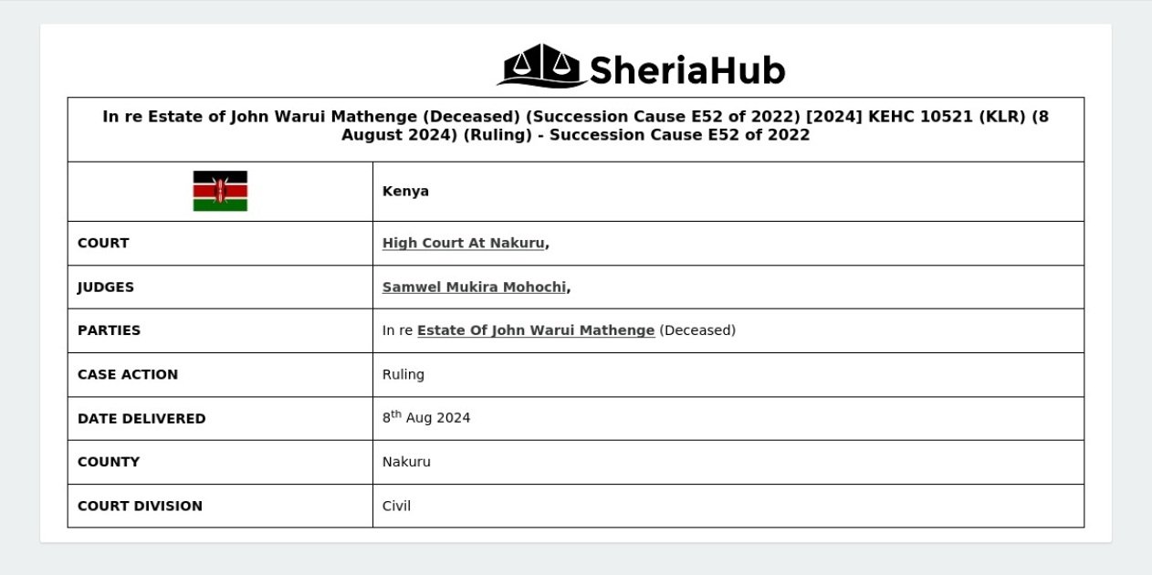 In Re Estate Of John Warui Mathenge (Deceased) (Succession Cause E52 Of ...