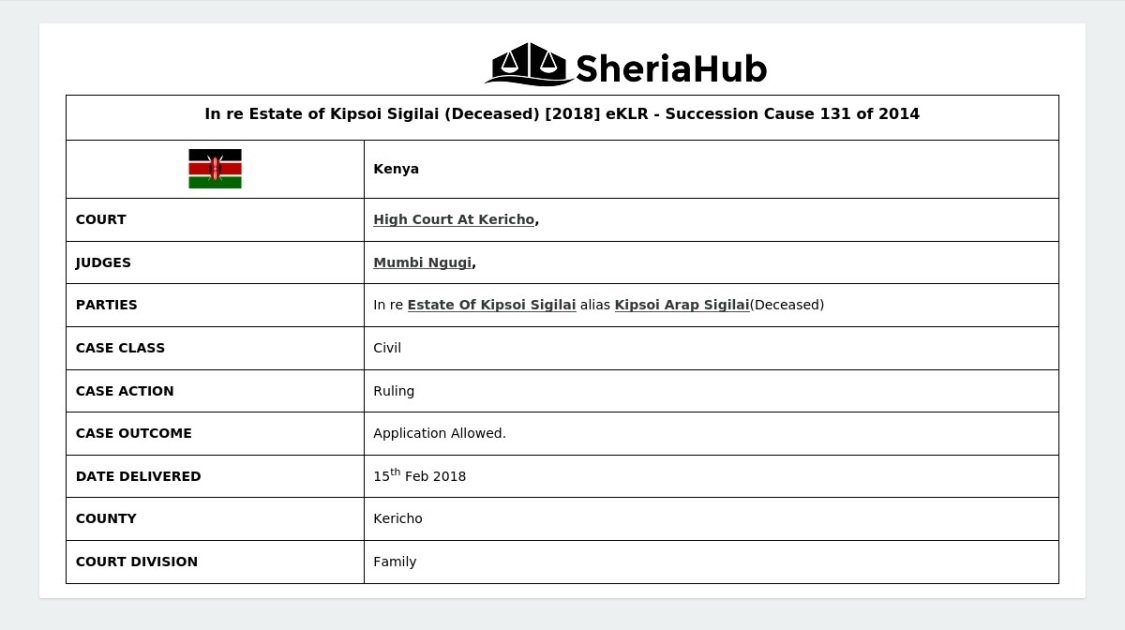 In Re Estate Of Kipsoi Sigilai (Deceased) [2018] Eklr