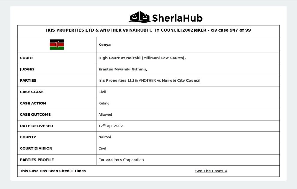Iris Properties Ltd & Another Vs Nairobi City Council[2002]Eklr