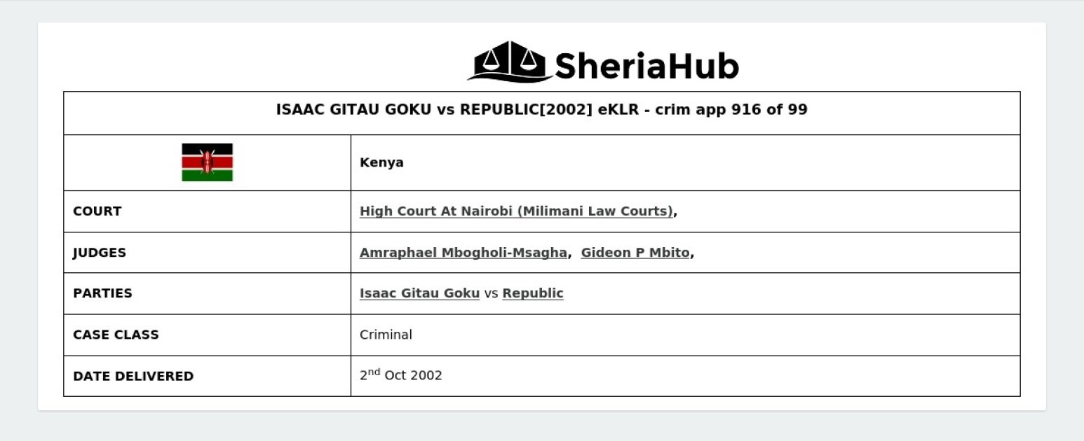 Isaac Gitau Goku Vs Republic[2002] Eklr