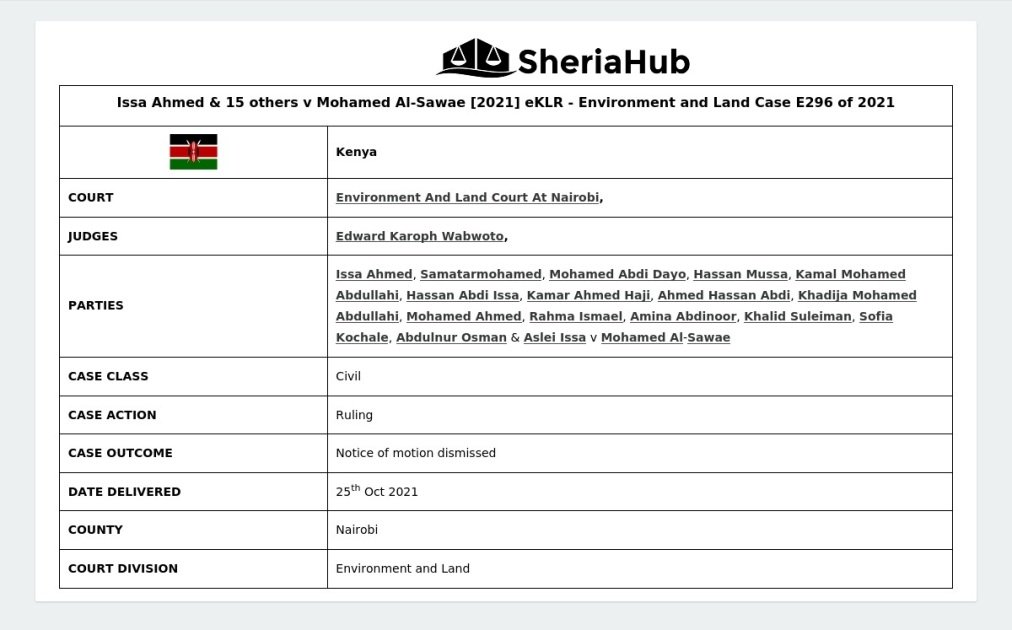 Issa Ahmed & 15 Others V Mohamed Al-Sawae [2021] Eklr