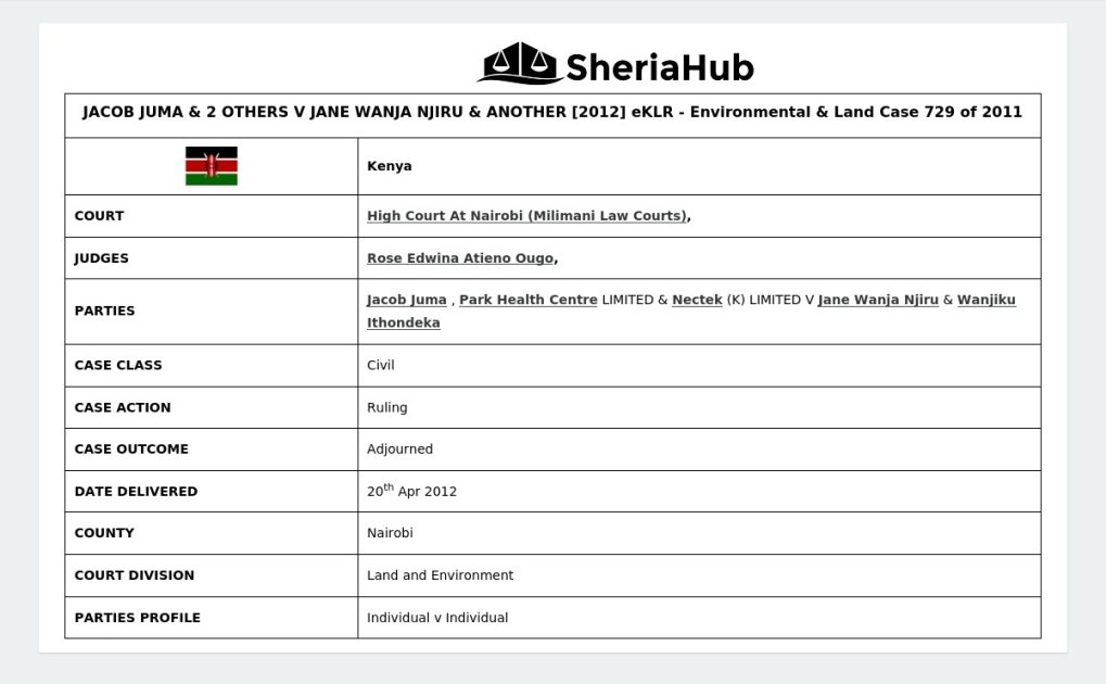 Jacob Juma & 2 Others V Jane Wanja Njiru & Another [2012] Eklr