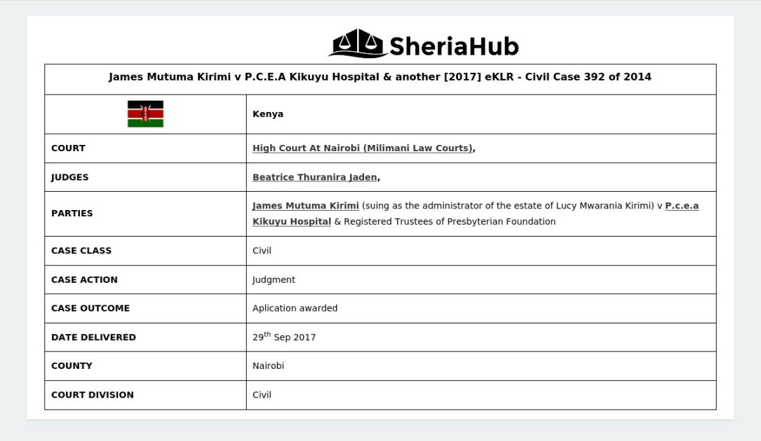 James Mutuma Kirimi V P.c.e.a Kikuyu Hospital & Another [2017] Eklr