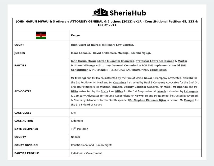 John Harun Mwau & 3 Others V Attorney General & 2 Others [2012] Eklr