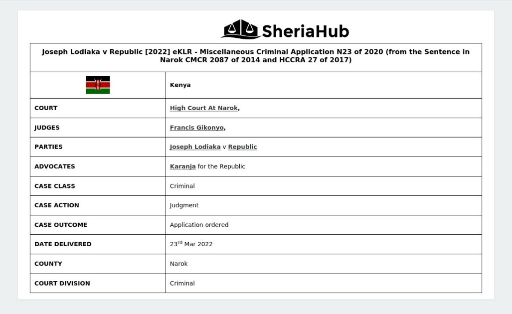 Joseph Lodiaka V Republic [2022] Eklr