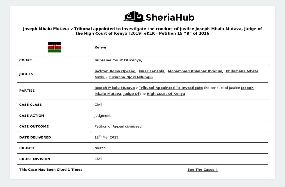 Joseph Mbalu Mutava V Tribunal Appointed To Investigate The Conduct Of ...