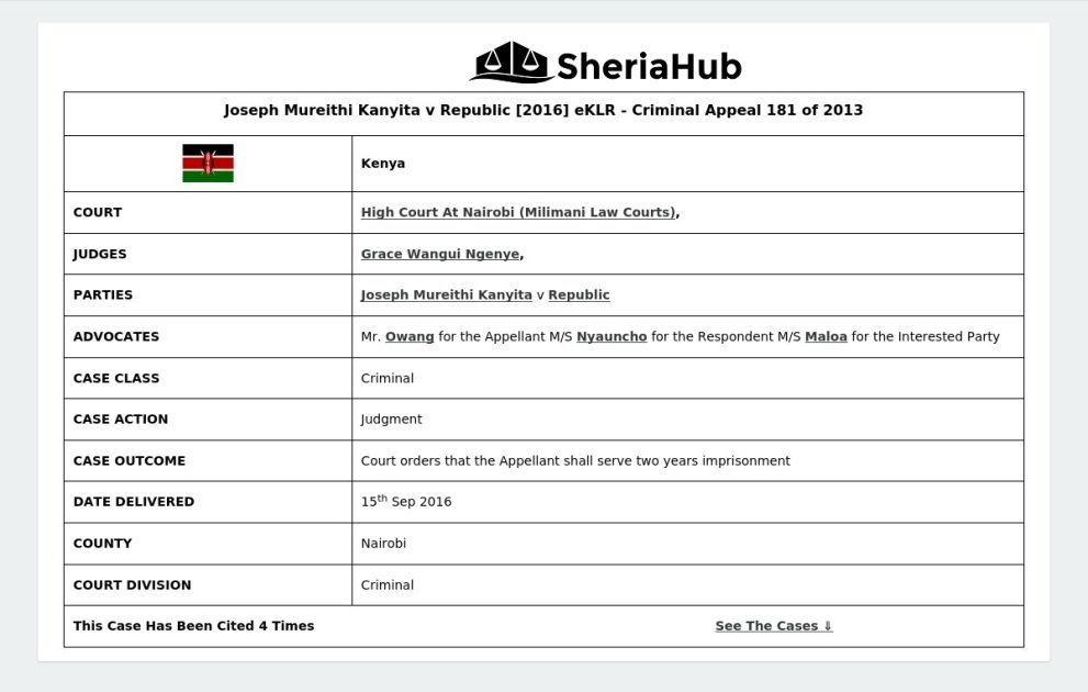 Joseph Mureithi Kanyita V Republic [2016] Eklr