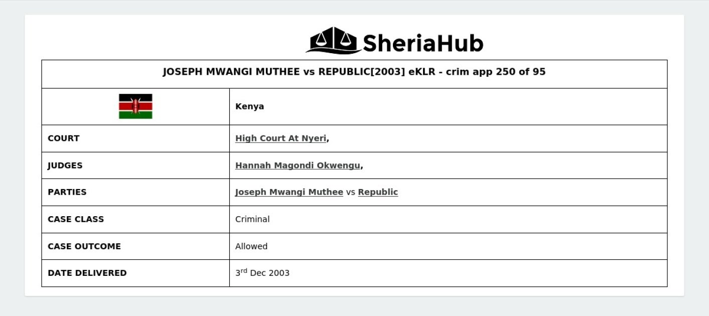 Joseph Mwangi Muthee Vs Republic[2003] Eklr