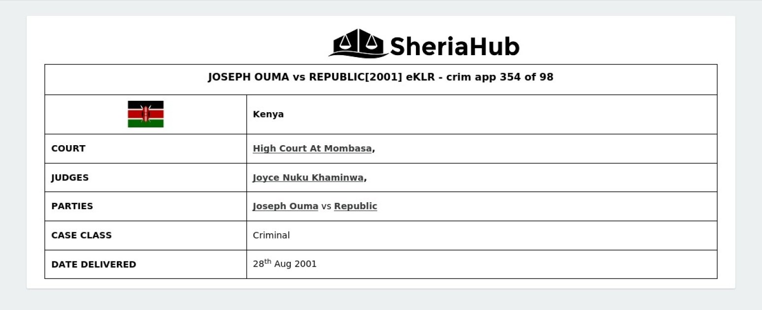 Joseph Ouma Vs Republic[2001] Eklr