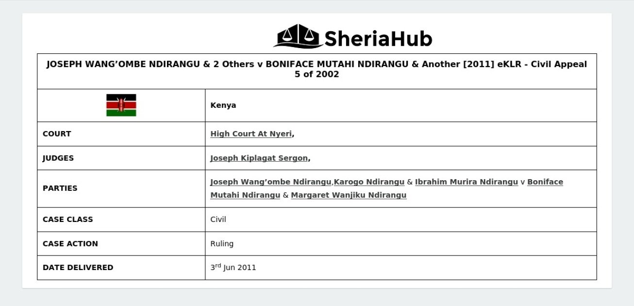 Joseph Wang’ombe Ndirangu & 2 Others V Boniface Mutahi Ndirangu ...